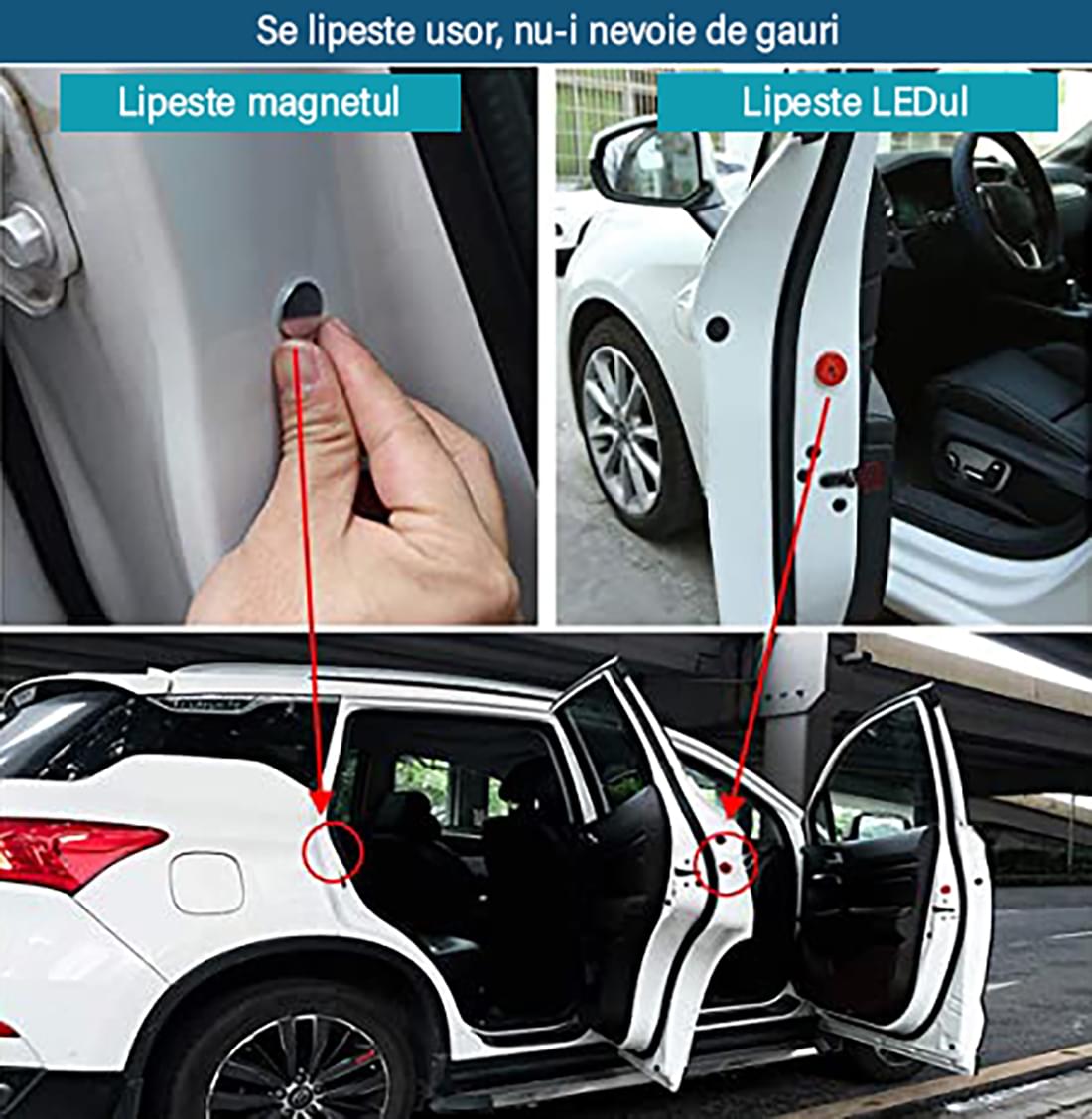 Pachet 4 buc, set lumini cu 5 led-uri auto wireless magnetice pentru ...